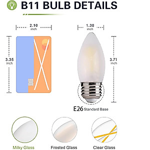 KODBPJ E26 Candelabra Light Bulbs Frosted Chandelier Light Bulbs 25watt Equivalent 2700K Warm White B11 Torpedo Tip Dimmable 2W LED Decorative Candle Light Bulbs (6)