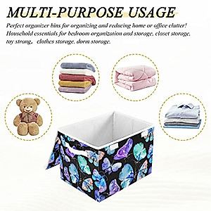 innewgogo Cute Butterflies Storage Bins with Lids for Organizing Foldable Storage Bins with Handles Oxford Cloth Storage Cube Box for Living Room