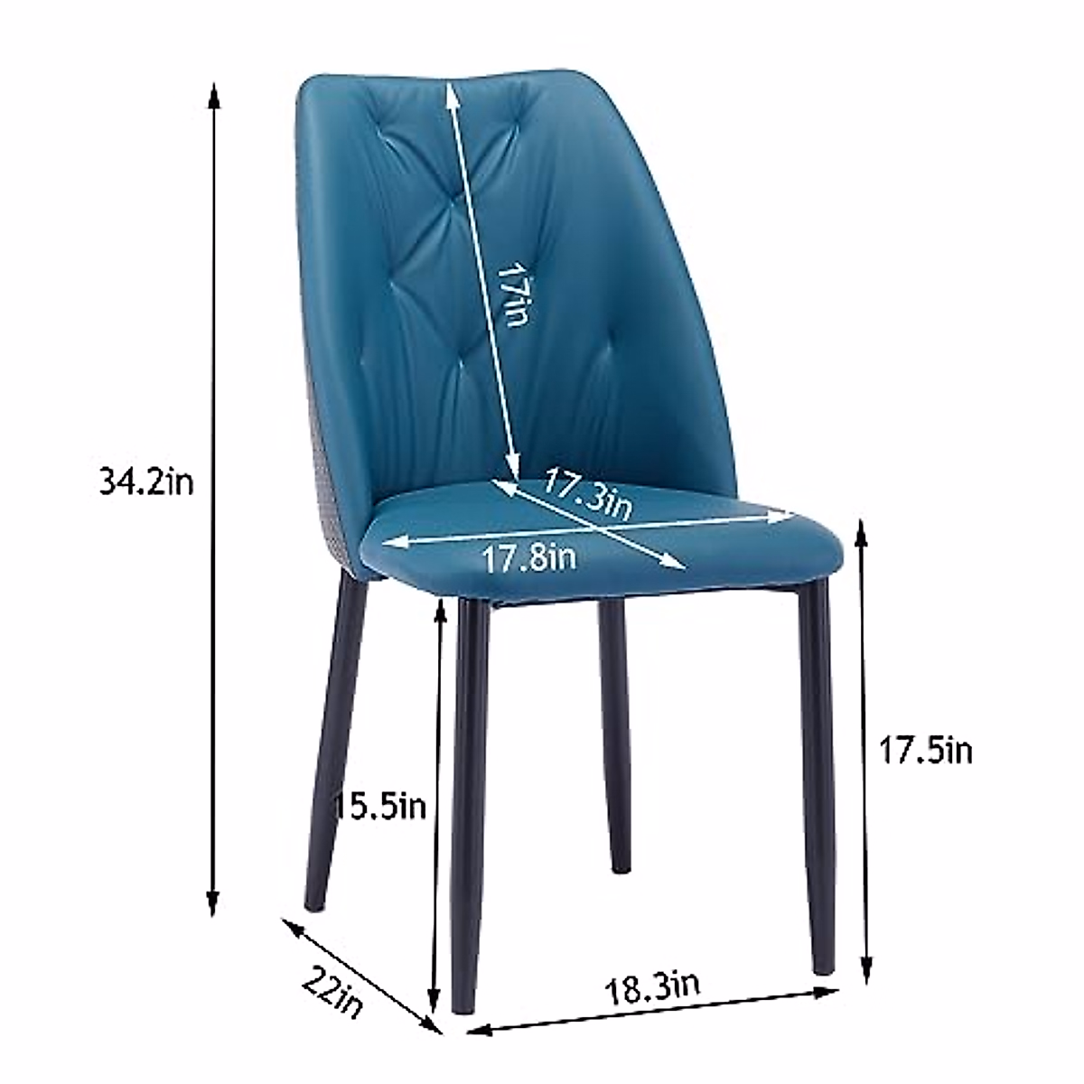 Luoyisimall Kitchen Chair Set of 4，Pu Leather Upholstered Cushion Seat Dining Chairs with Black Sturdy Metal Legs Modern Armless Living Room Accent Desk Side Chairs (Set of 4-Navy Blue)