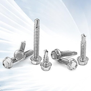 #12 x 1-1/2" Sheet Metal Screws Hex Washer Head Self Drilling Screw with Drill Point, Hex Drive, 410 Stainless Steel Self Tapping, 50 PCS