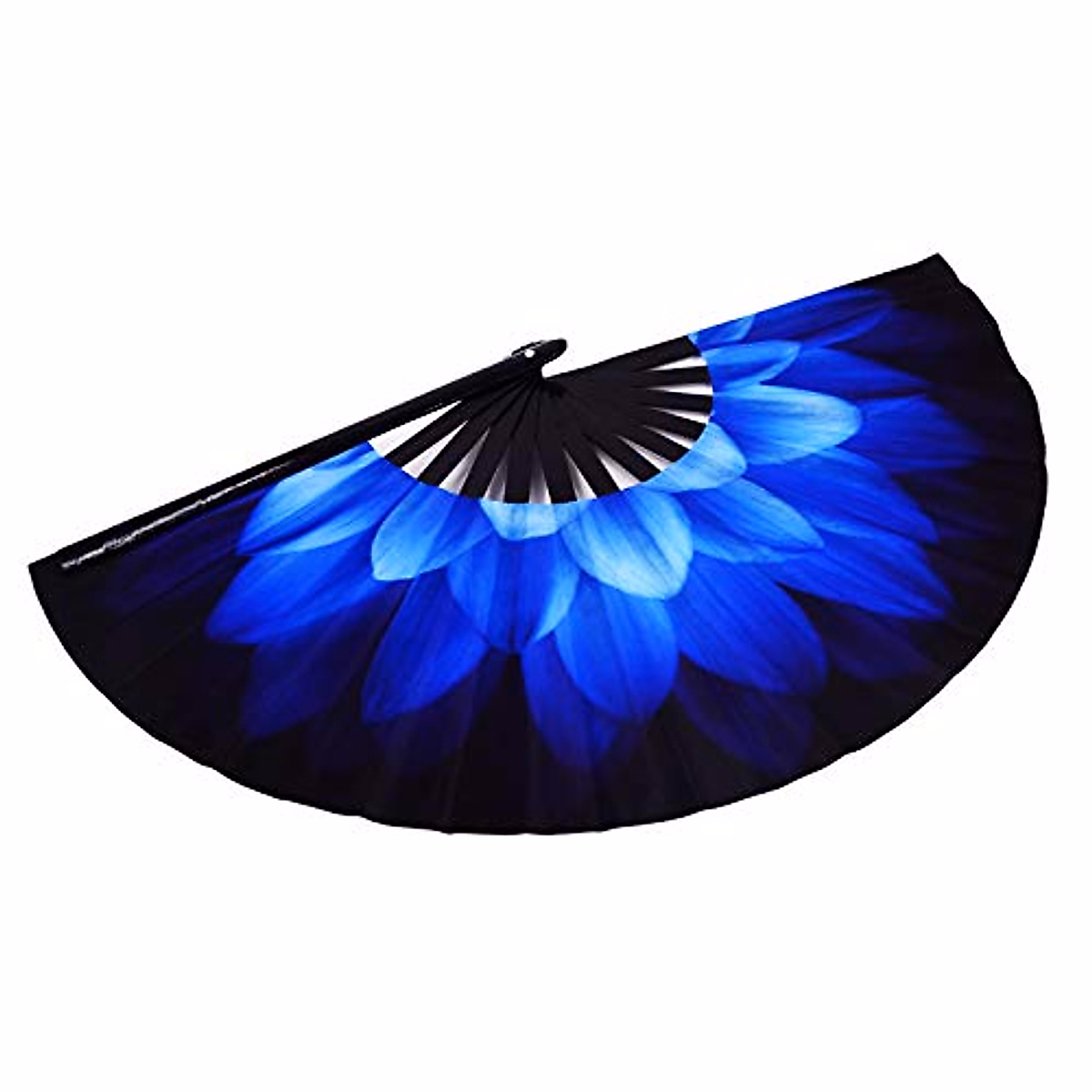 Amajiji Large Folding Fan, Rave Festival Accessories for Men/Women, Chinease/Japanese Bamboo Hand Fan, Performance Decoration Gift Dance Handheld Fan (Blue Flowers)