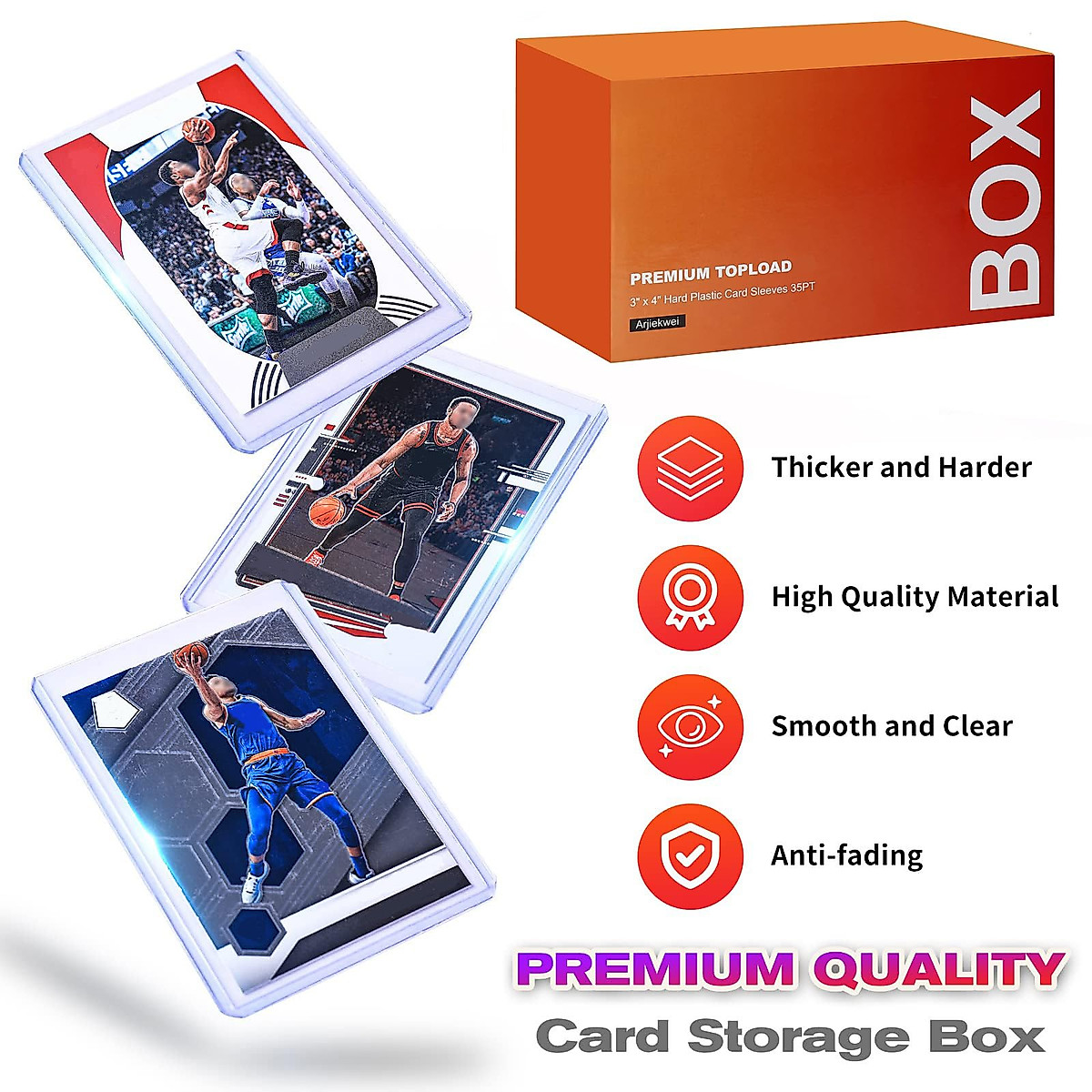 Arjiekwei 3"X4" Card Sleeves Hard Plastic, Baseball Card Protectors Hard Plastic, Premium Card Sleeves for Trading Cards, Card Holder for Sports Baseball Football Game Cards (100 Hard Sleeves)