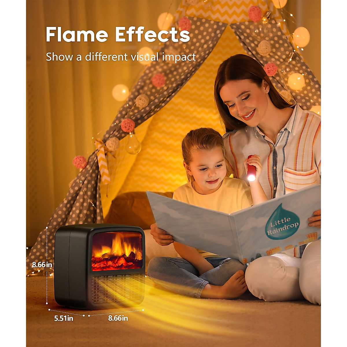 COSYAIREY Space Heater Fireplace, Energy Efficient Space Heater Dynamic Flame Effect, 30% Energy Saving,1s Fast Heating Electric Space Heaters for Indoor Use, Electric Space Heater Tip-Over Protection