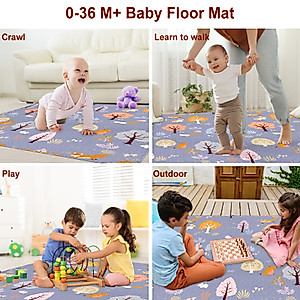 MIIMER Washable Baby Play Mat Portable Playmat for Babies 63x43”, Foldable Toddler Playpen Mat Non-Slip Baby Tummy Time Mat, Soft Floor Play Mats for Infants Extra Large Crawling Mat Grey Forest