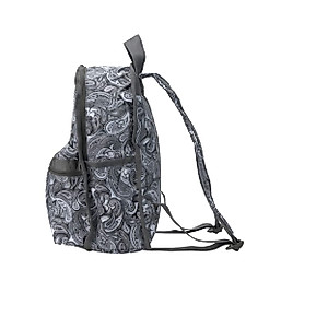 LeSportsac Hazel Whirl Basic Backpack/Rucksack, Style 7812/Color E443, Playful Modern Paisley Swirl, Lilac/Slate Grey Design Artfully Arranged on Neutral Charcoal Grey Backpack