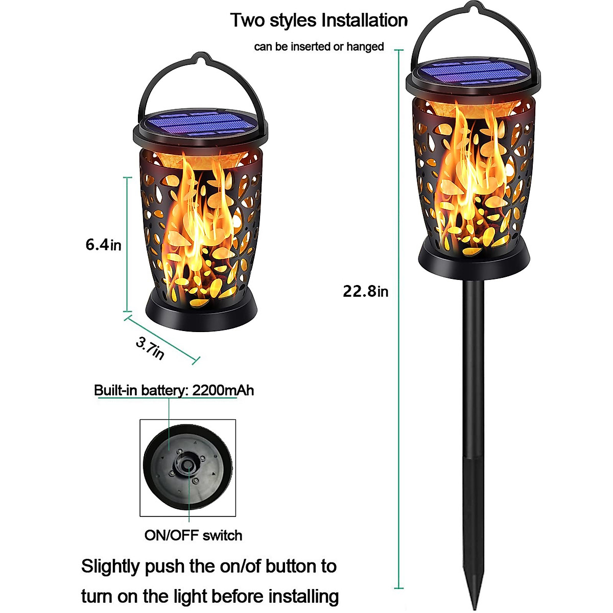 Ollivage Upgrade Hanging Solar Lanterns Outdoor Flickering Flame Solar Torches Lights Waterproof Landscape Lighting Solar Powered LED Flame Umbrella Lights for Garden Patio Yard Pathway Deck, 2P