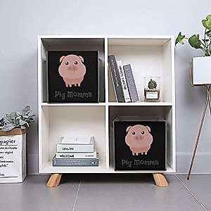 Cute Pig Momma PU Leather Collapsible Storage Bins Canvas Cube Organizer Basket with Handles