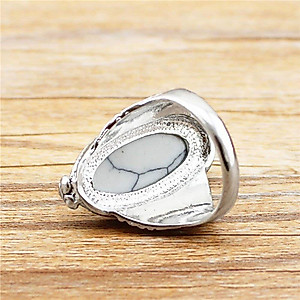 Wenbin New Retro Men's Women's 925 Sterling Silver Turquoise Gemstone Wedding Jewelry Turquoise Oval Cocktail Ring Size6-10 (US Code 6)
