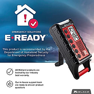 Midland - ER310, Emergency Crank Weather AM/FM Radio - Multiple Power Sources, SOS Emergency Flashlight, Ultrasonic Dog Whistle, & NOAA Weather Scan + Alert (Red/Black)