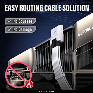 EZDIY-FAB PCIe 5.0 12VHPWR GPU Power Bridge, 12+4 Pin Angle Connector Power Adapter, for RTX40' Series GPUs, Compatible with RTX4090, 4080, 4070ti - White 90° RVS