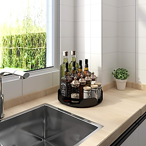 Lazy Susan Organizer, CASUN Metal Steel Rotating Spice Racks with Turntable for Kitchen Pantry Cabinet Cupboard Table, 11.4 inch Black(Single Tier)