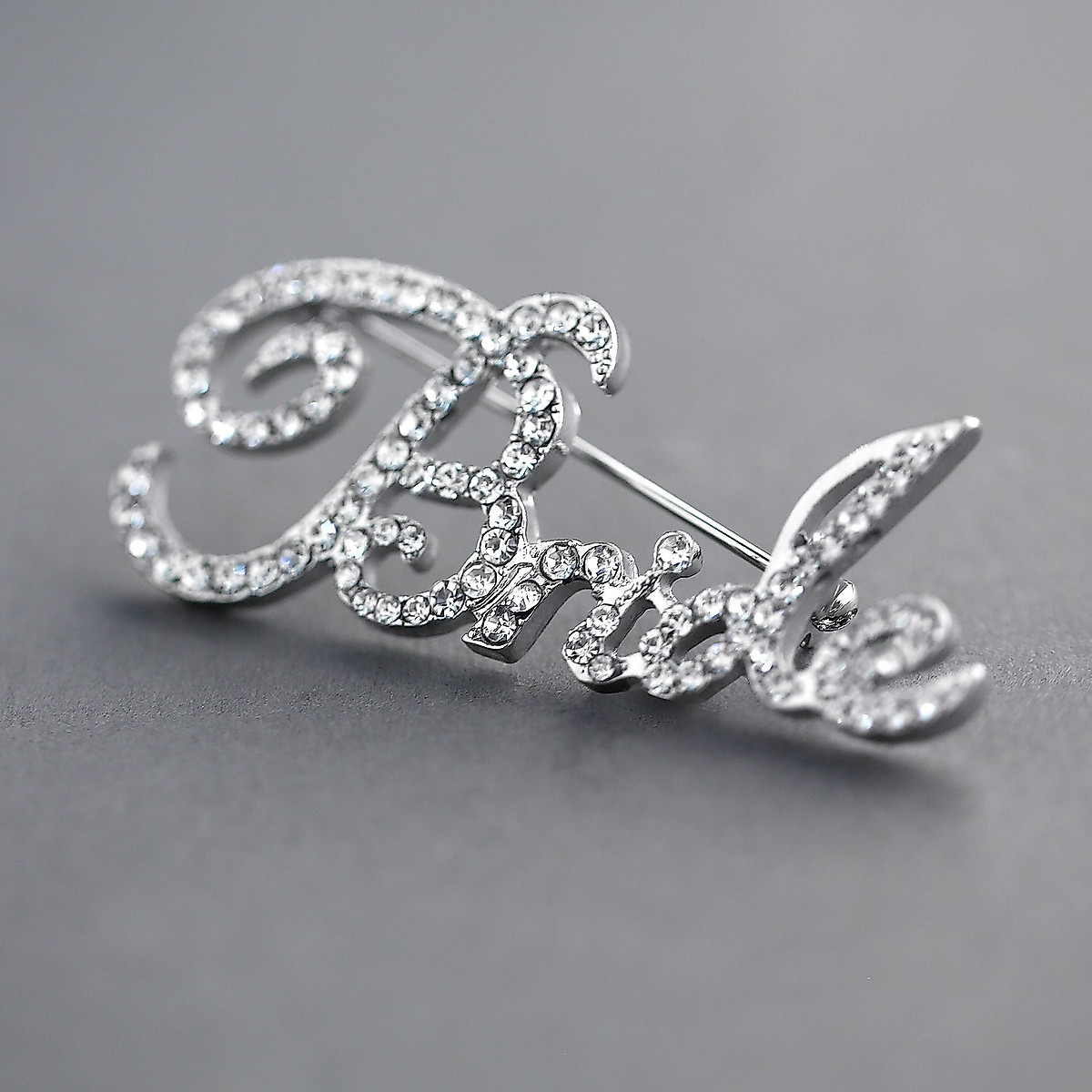 Mariell Rhinestone Crystal Bride Word Brooch Pin in Script Lettering, Bachelorette & Bridal Shower Gift