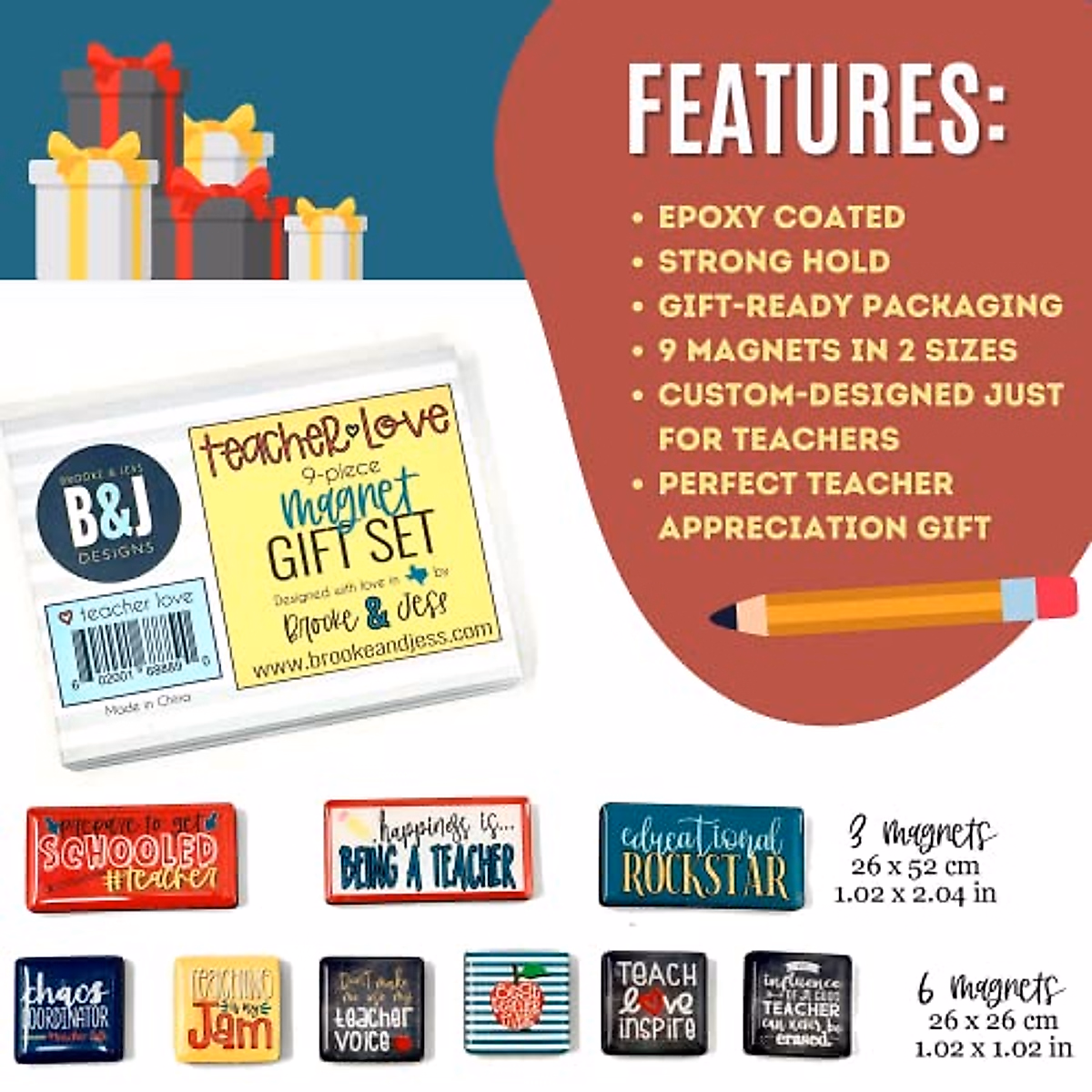 Cute Magnet Gift Sets for Teachers Women - Refrigerator Magnets - Great gifts for Teacher, Teaching Assistant, Aide for Teacher Appreciation Week, Birthday Present