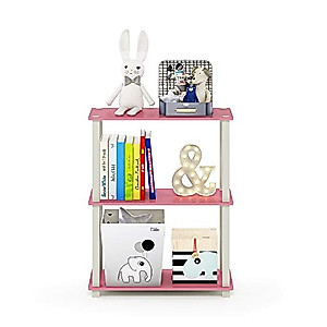 Furinno Turn-S-Tube 3-Tier Compact Multipurpose Shelf Display Rack with Square Tube, Pink/White