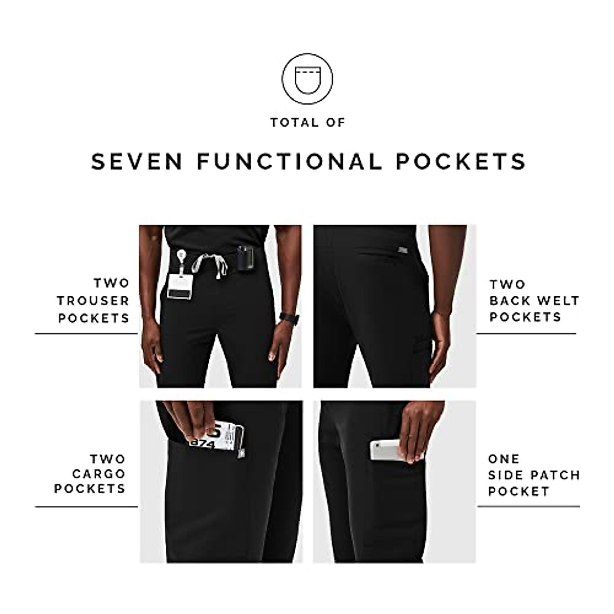 FIGS Axim Cargo Scrub Pants for Men – Black, L