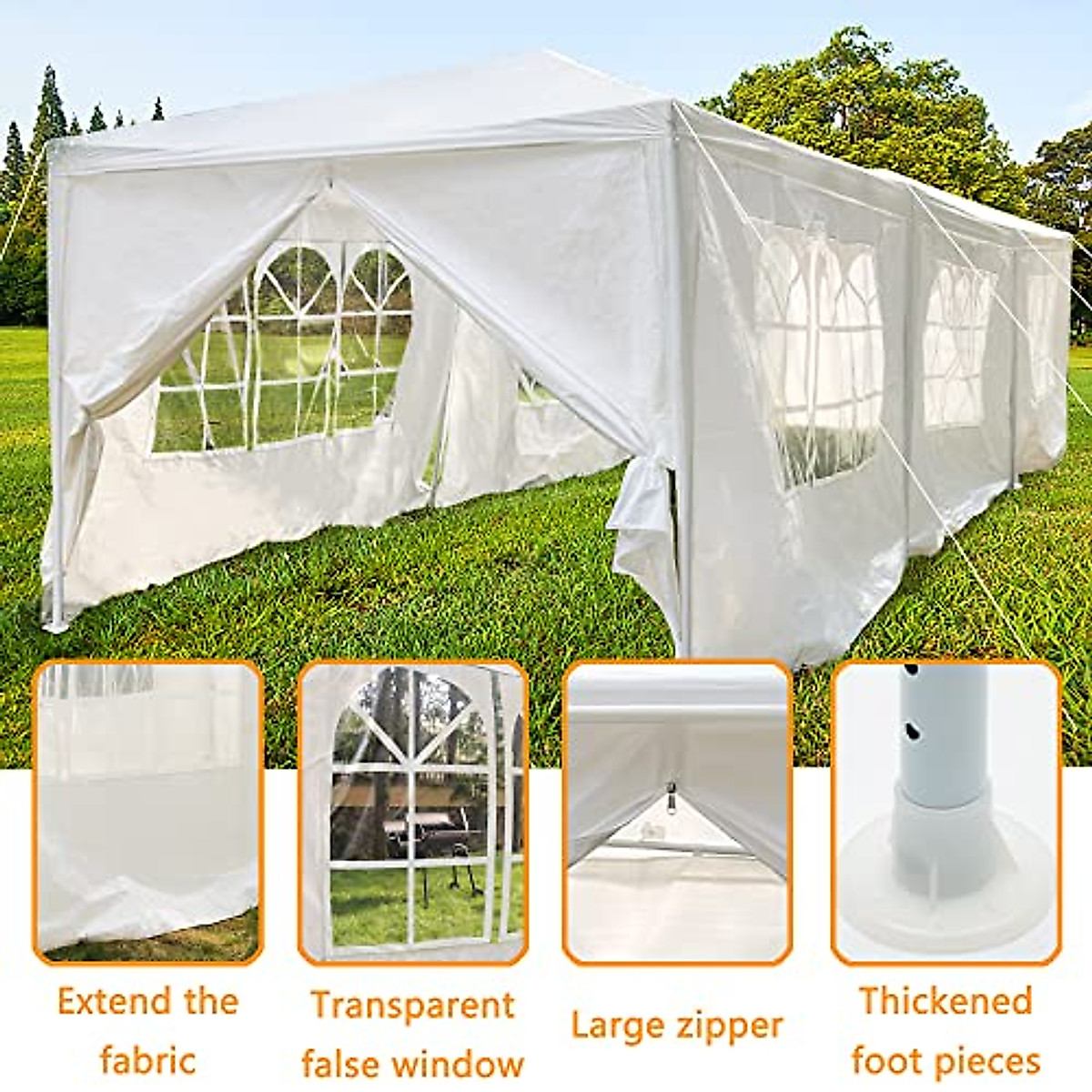 10x30 Outdoor Gazebo Wedding Party Tent White Canopy Pavilion with 8 Removable Sidewalls for Camping Shelter BBQ Cater Events Beach