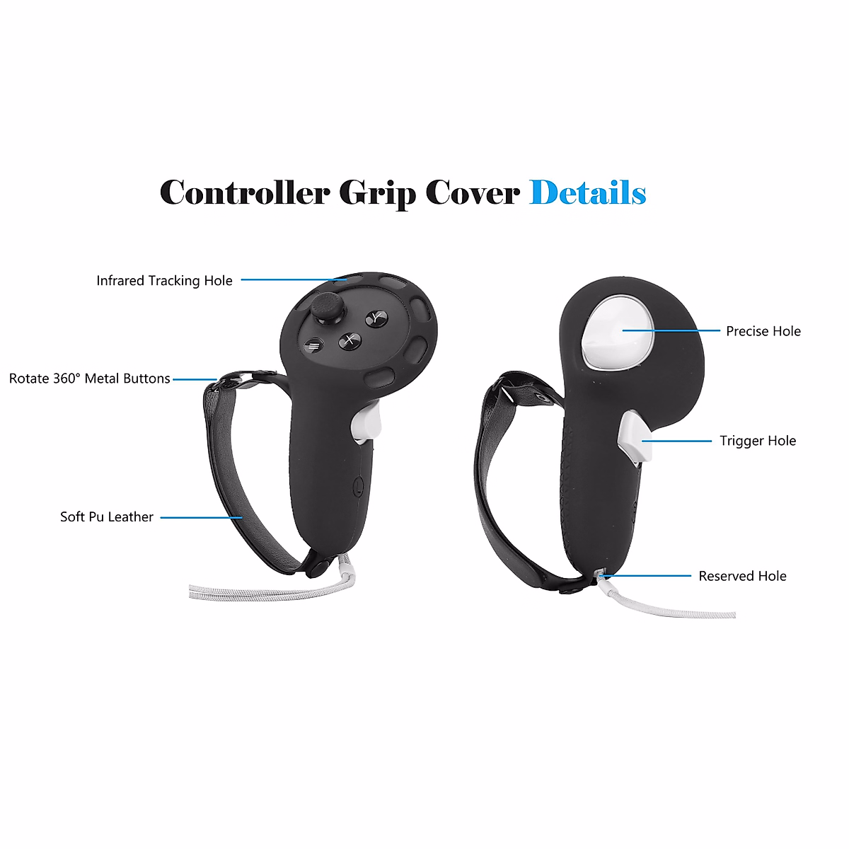 Nsiucion Controller Grips Cover for Meta Quest 3, Silicone Covers Protector with Adjustable Knuckle Straps, VR Accessories (1 Pair Black)