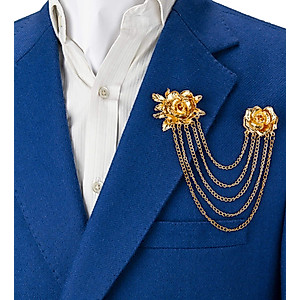 Knighthood Brooch Pin Elegant Gold Rose with Hanging Chains Formal Executive Lapel Pin Accessories for Men Women