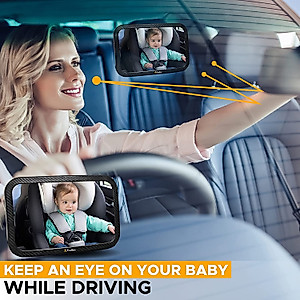 EcoNour Baby Car Mirror - 11.5 x 7.5 inches Safety Car Seat Mirror for Rear Facing Infant with 360 Degree Rotatable Shatterproof Baby Mirror for Car - Monitor Your Child using Car Baby Mirror
