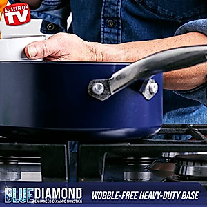 Blue Diamond Cookware Diamond Infused Ceramic Nonstick, 1QT and 2QT Saucepan Pot Set, PFAS-Free, Dishwasher Safe, Oven Safe, Blue