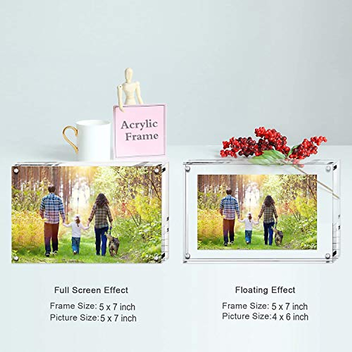 Boxalls 5x7 Inches Acrylic Picture Frame, Double Sided Clear Frameless Photo Frame with Magnetic Desktop Transparent