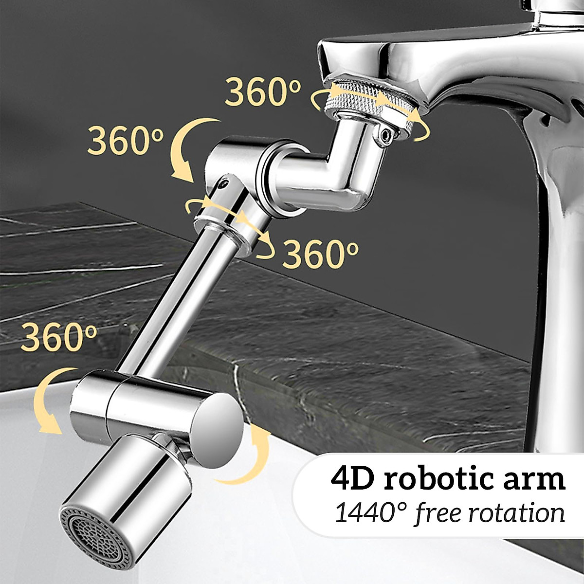 Eagles 1440° Swivel Faucet, Universal Faucet Extender Faucet Aerator, Kitchen Sink Aerator, Multi-functional Robotic Arm Faucet, Faucet Extension Replacement Part for Kitchen, Bathroom (1pack)