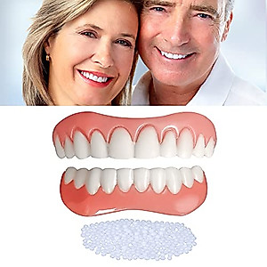 Fáke Têeth, 2 PCS Denture Teeth for Women and Men, Comfortable Dental Veneers for Upper and Lower Jaw, Nature and Realistic, Temporary Teeth Repair, Help You Regain Confident Smile