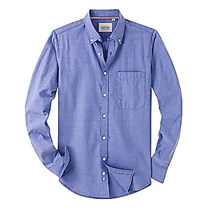 Alimens & Gentle Men's Solid Oxford Shirt Button Down Collar Long Sleeve Shirts with Pocket