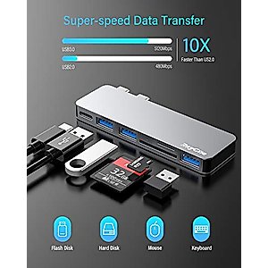 RayCue USB C Adapter for MacBook Pro/MacBook Air M1 M2 M3 2023 2022 2021 13" 15" 16",6 in 1 USB-C Hub MacBook Pro Accessories with 3 USB 3.0 Ports, USB C to SD/TF Card Reader and Thunderbolt 3 PD Port