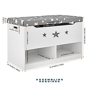 Sturdis Kids Toy Box – Gray & White with Cushion Storage Bench Seat, Toy Storage Chest And Cubby Space For Shoes And Books Organizers