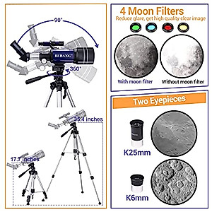 Telescope for Kids & Adults Astronomy - 70mm Aperture 300mm Refractor Telescope for Astronomy Beginners
