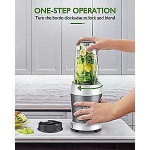 YaFex Personal Blender for Shakes and Smoothies, 700W 6-Blade Smoothie Blender for Frozen Fruit and Ice, with 1 28 Oz Travel Bottle, 1 To-Go Lid, BPA Free & Dishwasher Safe (Gray/Silver)