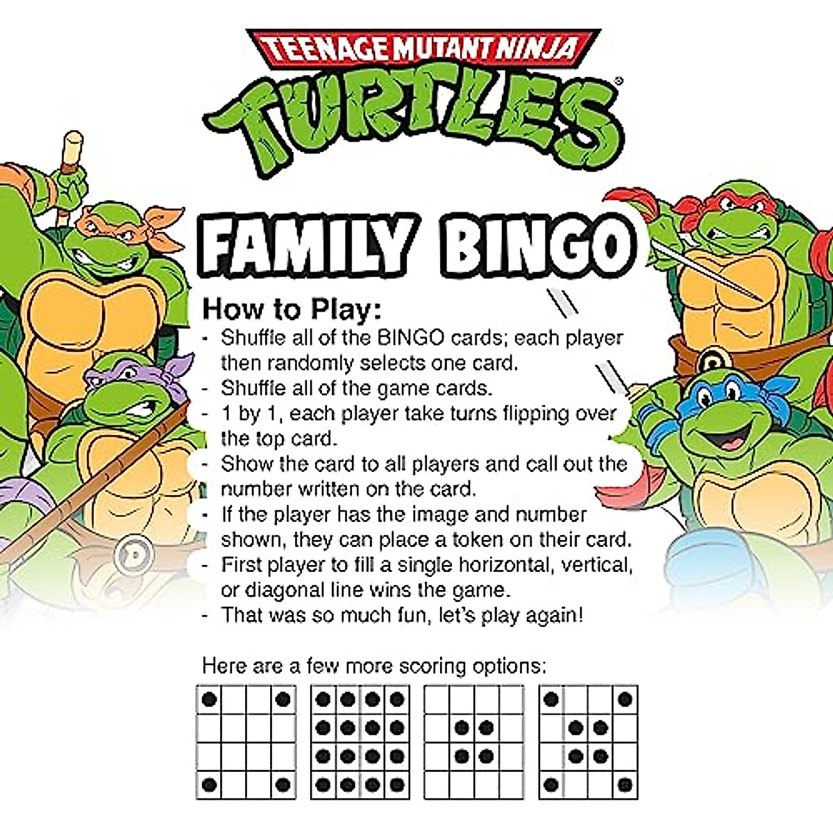AQUARIUS Teenage Mutant Ninja Turtles Bingo Game - Fun Family Party Game for Kids, Teens and Adults - Entertaining Family Game Night Gift - Officially Licensed TMNT Merchandise - Ages 6 and Up