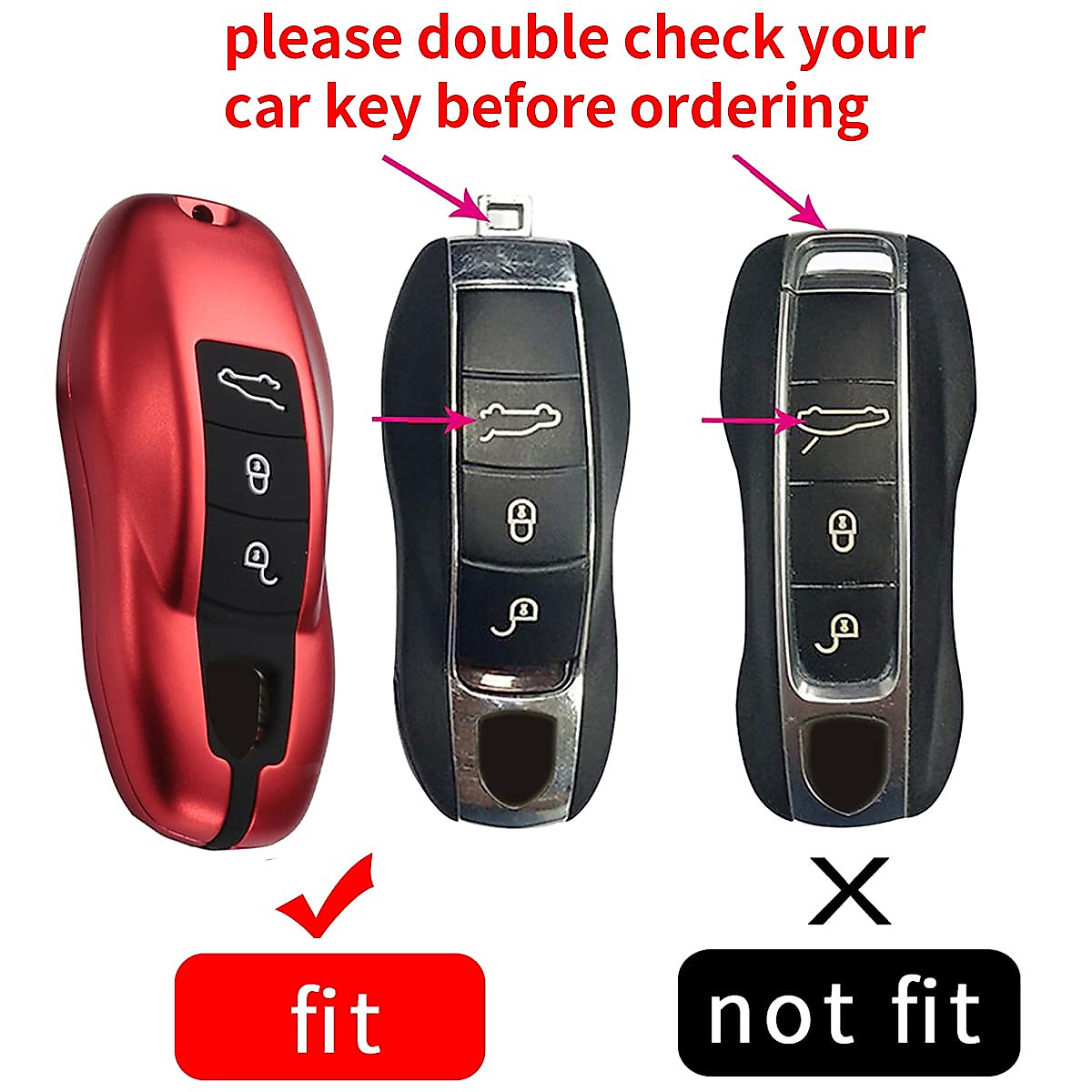 xjyongwx Key Fob Cover Case Shell Holder Compatible with Cayenne Boxster Panamera Macan 718/911/918 Aluminum Alloy Silicone( Red)
