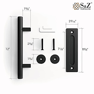 S&Z TOPHAND® 12 Inch Sliding Barn Door Handles Black Hardware, Set Black Powder Coated Finish Round Shape - Fit 1 3/8-1 3/4" Thickness Door Panel, Heavy Duty Solid Steel Gate (2, Black)