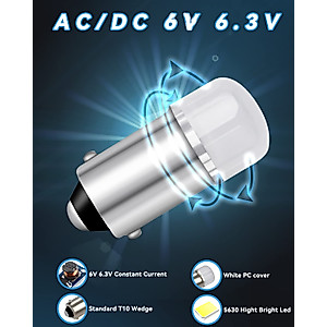 GE 44 47 755 756 1893 1895 1847 Bulb BA9S DC/AC 6.3V 6V Bayonet Led Bulb for Pinball Led Bulbs Pinball Machine Light Bulb Lamp, Pack of 10 (Warm White)