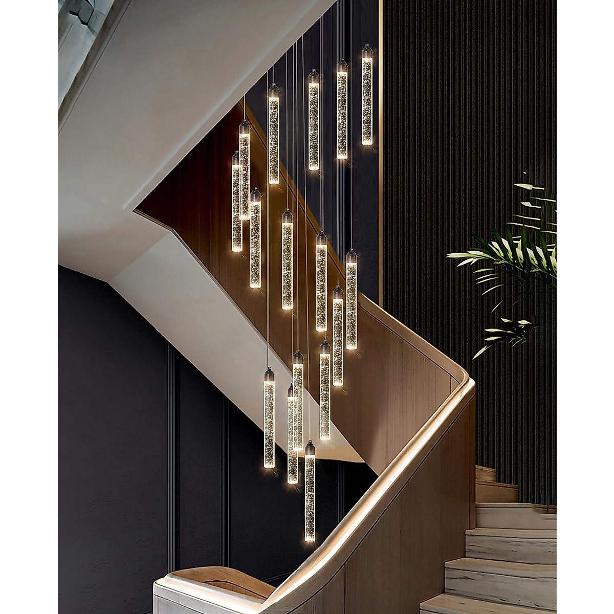 20-Lights Chandelier LED Dimmable Chandeliers for Entryway Flush Mount Ceiling Pendant Light Fixture Crystal Chandeliers for Living Room Black Finished Lighting Modern 156in High Ceiling Chandelier