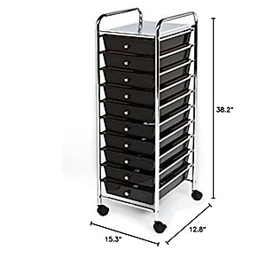 Seville Classics Rolling Utility Organizer Storage Cart for Home Office, School, Classroom, Scrapbook, Hobby, Craft, 10 Drawer, Black