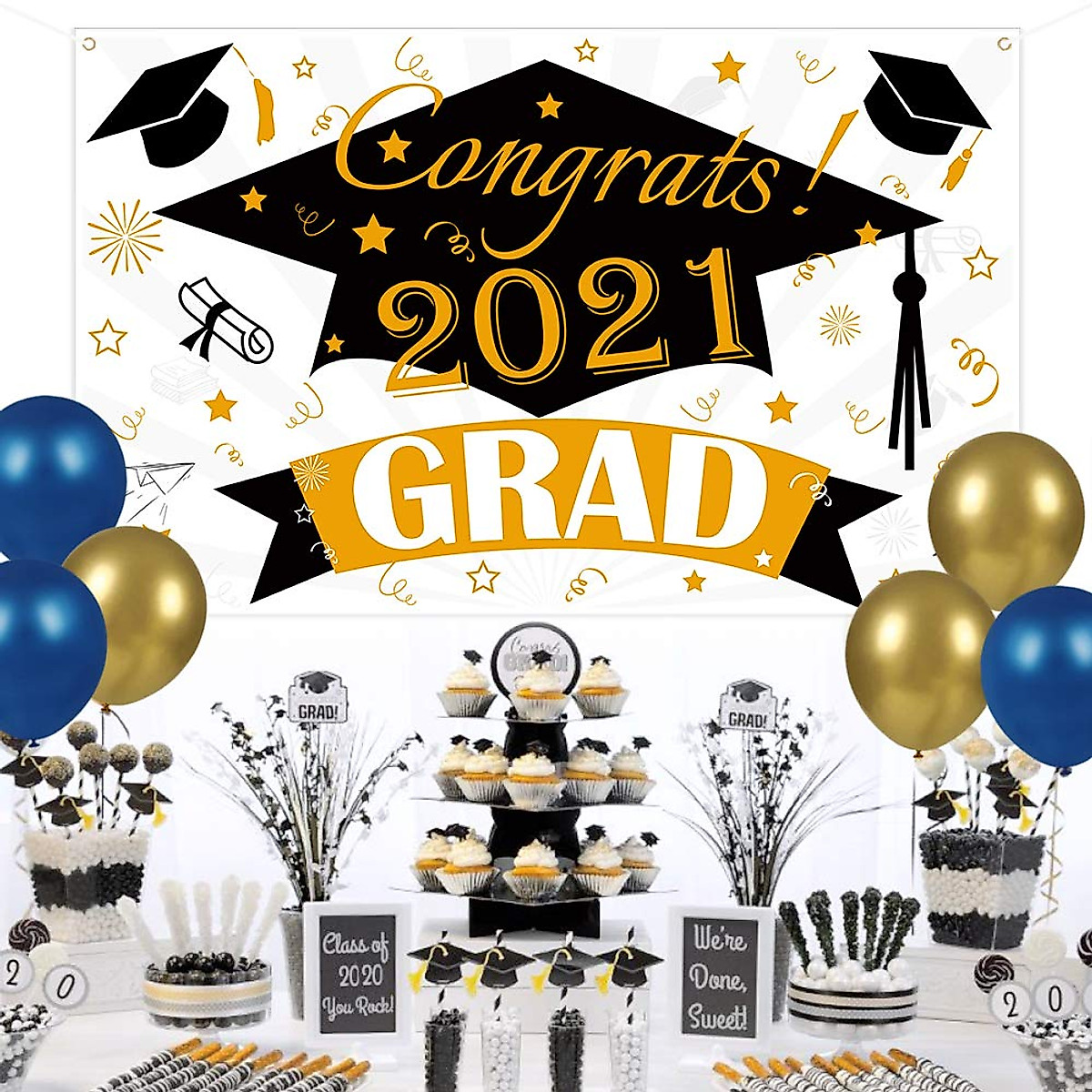 Graduation Banner for Class of 2022 - Graduation Party Supplies Large 73” x 45” Backdrop with 12pcs Balloons 18pcs Hanging Swirls String Graduation Decorations Kit Congrats Grad Indoor Outdoor