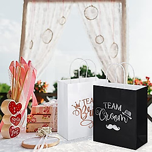 24 Pack Bridal Party Gift Bags Bridesmaid Gift Bag with Handle Bachelorette Gift Bags Team Groom and Team Bride Gift Bags with 24 White Tissue Paper for Wedding, White and Black, 9 x 8 x 4 Inch