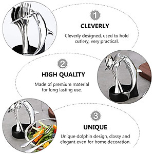 DOITOOL 3PCS Forks and Spoons Silverware Set with Organizer, Stainless Steel Silverware Set Tableware Dinnerware with Creative Dolphin Base Holder
