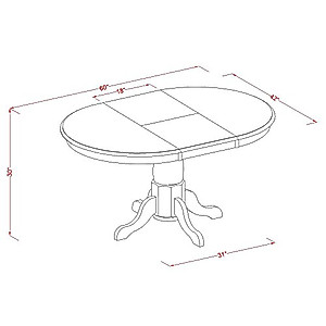 EAST WEST FURNITURE 5 Pc set Portland Dining Table having 18 inch Leaf and 4 Cushiad Kitchen Chairs in Saddle Brown