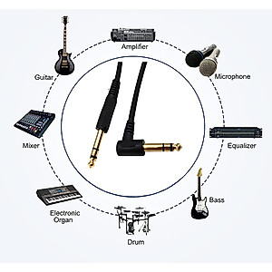 Qaoquda 1/4 Inch Guitar Instrument Cable, 6FT 90 Degree Angle 6.35mm TRS Jack Male to 1/4 Inch TRS Male Stereo Speaker Audio Cable for Electric Guitar, bass Guitar, Electric and More (6ft/1.8M)