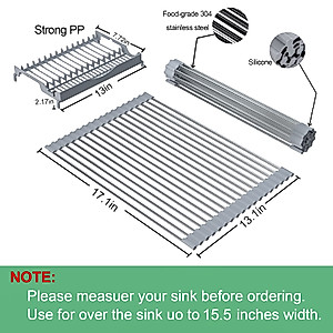 ZYDBB Roll Up Dish Drying Rack (17.1" x 13.1") with Dish Rack Over The Sink, Sink Drying Rack, Drying Rack for Kitchen Counter, 304 Stainless Steel Drying Rack for Kitchen Sink