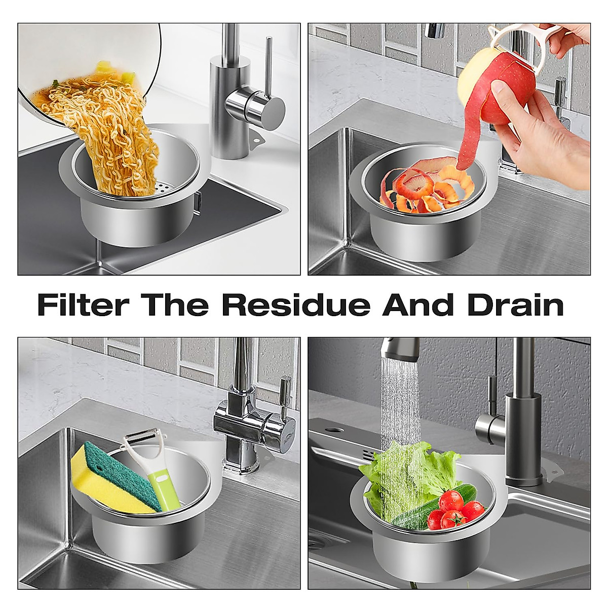Stainless Steel Swan Sink Strainer Basket, Multifunction Hanging Sink Strainer Colander Drain Basket, Kitchen Sink Drain Strainer Faucet Hanging Filter Basket,Kitchen Sink Food Waste Filter (1pcs)
