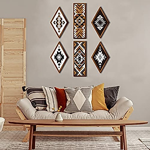 Tatuo 6 Pcs Farmhouse Home Wall Decor Western Snake Wall Decor Witchy Wooden Decor Witchy Wall Decor Altar Decor for Bedroom Living Room Bathroom Apartment (Rhombus, Rectangular Geometric)