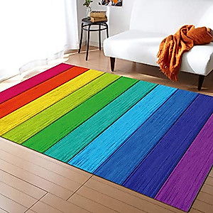 Multicolor Vintage Retro Rural Farm Wood Grain Area Rug 4'x6',Outdoor Indoor Carpet Runner for Kids Teen Girls Boys Bedroom,Living Room,Bathroom,Classroom,Kitchen,Rainbow Color Washable Area+Rug