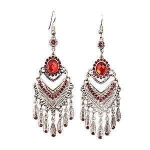 Women Dangle Earrings, 1 Pair Hook Earrings Vintage Ethnic Style Elegant Hollow Delicate Drop Earrings for Travelling Drop Earrings Women Beauty (Colour Name : Green) (Red b)