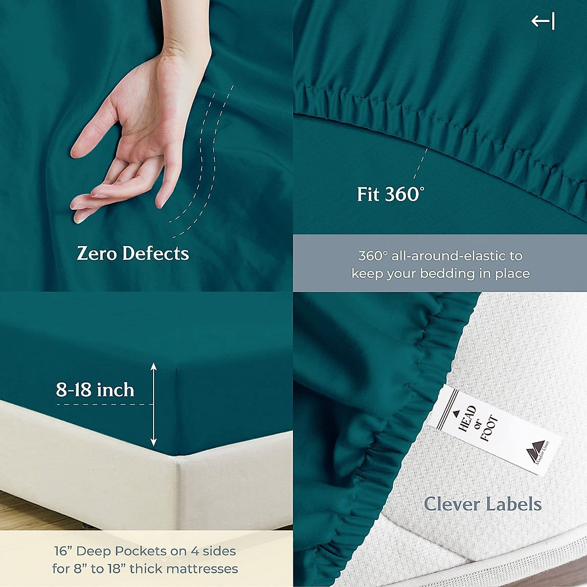 Mayfair Linen 500 Thread Count Twin Cotton Sheets - 3 PC Twin Size Bed Sheet Set Cotton (Teal), Ultra Soft, Cooling, Sateen Hotel-Quality 16" Deep Pocket Bedsheet for Hot Sleepers (Fits 18" Mattress)