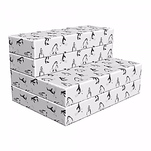 Ambesonne Penguin Foldable Mattress, Skiing Penguins in Scarves, 74.8" x 35.4", White Black